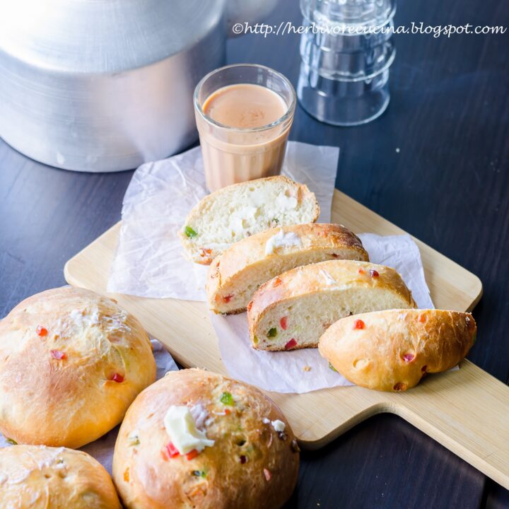 Eggless Tutti Frutti Buns | Bun Maska - Herbivore Cucina