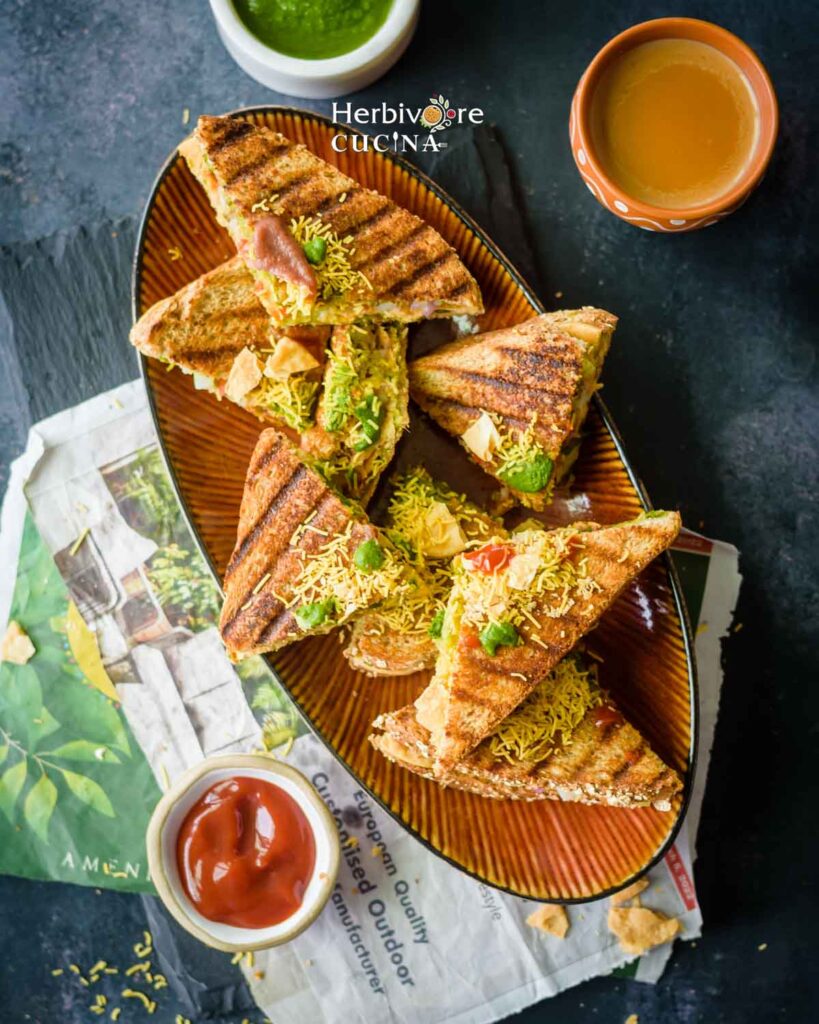 Sev Puri Sandwich - Herbivore Cucina
